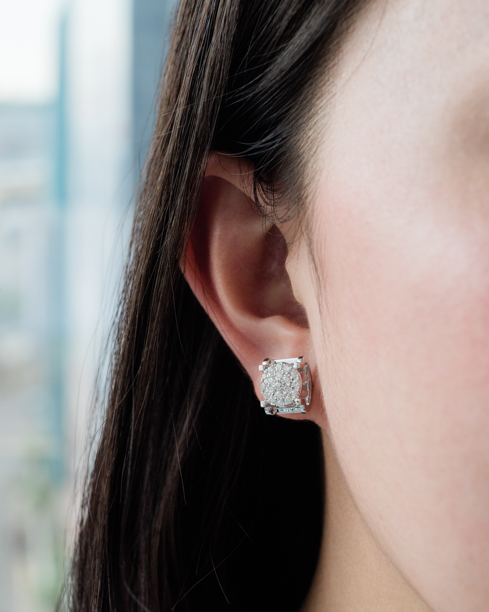 14K White Gold Round Illusion Earrings - Manila Diamond Studio